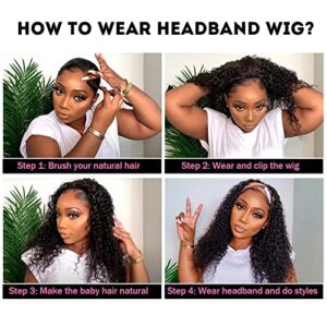 Celiarita Headband Wig Human Hair Deep Wave 18 inch None Lace Front Wig Human Hair Machine Made Wigs Glueless Curly Hair Headband Half Wigs for Black Women Human Hair Natural Color