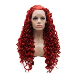 lushy stylish long curly red wig heavy density heat resistant synthetic lace front wig