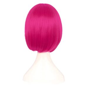 MapofBeauty 12 Inch /30 cm Fashion Lady Short Straight Synthetic Flat Bangs Bob Wig (Hot Pink)