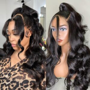 Sunelk Body Wave Lace Front Wigs Human Hair 13x4 HD Lace Front Wigs Human Hair Pre Plucked 180% Density Glueless Wigs Human Hair for Women Frontal Wigs Human Hair Natural Color 20Inch