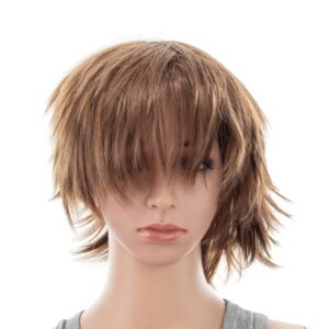 SWACC Unisex Fashion Spiky Layered Short Anime Cosplay Wig for Men and Women (Brown Mixed)