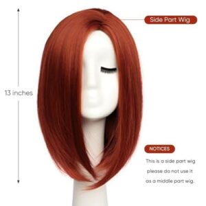 BESTUNG Short Red Wigs Copper Red Wig for White Women Medium Lenth Red Bob Wigs Side Part Synthetic Hair Costume Wigs for Cosplay Daily Party Halloween