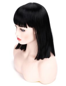 morvally short straight black wig with bangs natural looking heat resistant hair cosplay costume wigs (14 inches natural black)