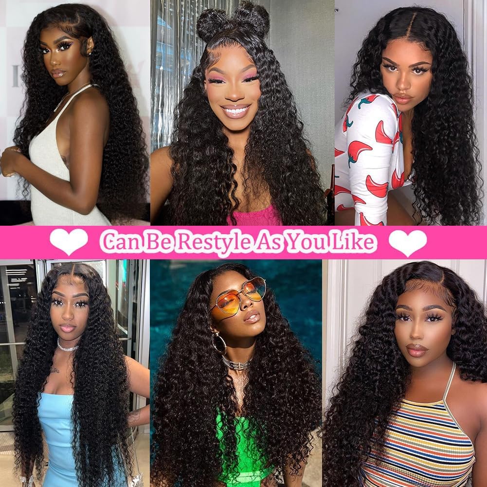 Blomas 200% Density 28Inch Deep Wave Lace Front Wigs Human Hair 13x6 Deep Curly Transparent Lace Front Wig Curly Human Hair Wigs for Women Pre Plucked with Baby Hair Lace Frontal Wig