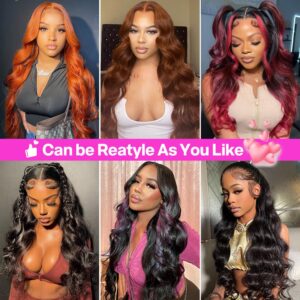 Yamikk 28 inch 13x5 HD Full Lace Front Wigs Human Hair Pre Plucked With Baby Hair 180 Density Body Wave Wigs For Women Natural Frontal Wig