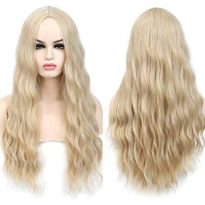 SHINYSHOW 26 inches Blond 613 long Wavy Wig Middle Part Synthetic Halloween Party Cosplay Wig for Women Blonde Wig