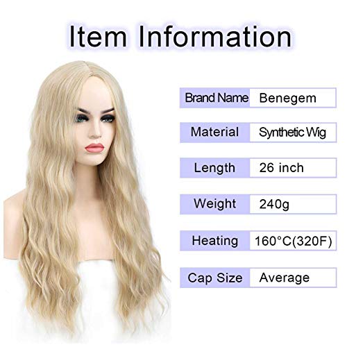 SHINYSHOW 26 inches Blond 613 long Wavy Wig Middle Part Synthetic Halloween Party Cosplay Wig for Women Blonde Wig