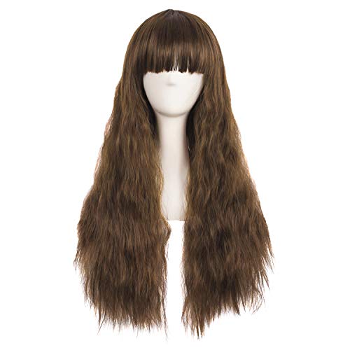 MapofBeauty 28"/70 cm Charms Women Synthetic Long Fluffy Corn Curly Flat Bangs Wig (Brown)