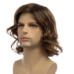 Beweig Mens Brown Wig Short Curly Side Part Synthetic Hair Replacement Wig for Daily Party Costume Halloween