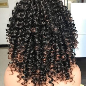 PRETTIEST Afro Curly Wigs Black with Warm Brown Highlights Wigs with Bangs for Black Women Natural Looking for Daily Wear (Ombre Brown)