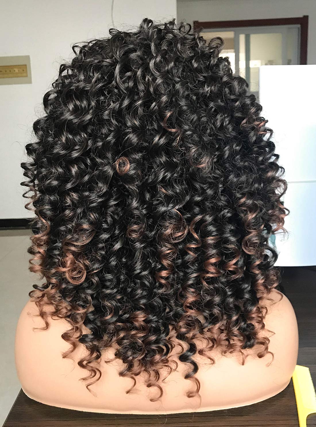 PRETTIEST Afro Curly Wigs Black with Warm Brown Highlights Wigs with Bangs for Black Women Natural Looking for Daily Wear (Ombre Brown)