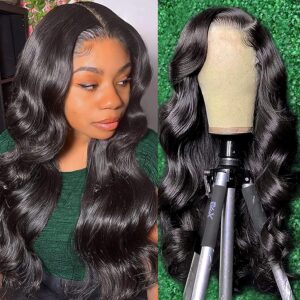 body wave lace front wigs human hair 13x4 hd lace frontal wigs human hair 26 inch glueless wigs 180% density brazilian virgin human hair wigs for black women pre plucked with baby hair natural black