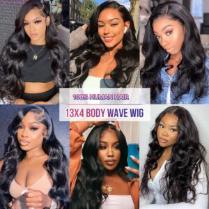 Body Wave Lace Front Wigs Human Hair 13x4 HD Lace Frontal Wigs Human Hair 26 Inch Glueless Wigs 180% Density Brazilian Virgin Human Hair Wigs For Black Women Pre Plucked With Baby Hair Natural Black