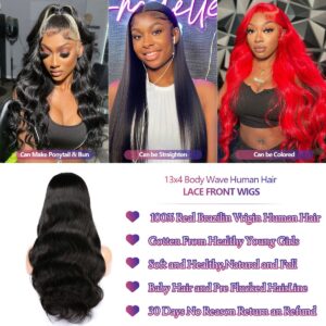 Body Wave Lace Front Wigs Human Hair 13x4 HD Lace Frontal Wigs Human Hair 26 Inch Glueless Wigs 180% Density Brazilian Virgin Human Hair Wigs For Black Women Pre Plucked With Baby Hair Natural Black