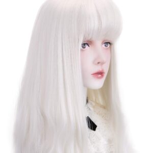 STYLER Long White Synthetic Wig with Bangs - Natural Long Wavy Cosplay Wigs for Women Halloween Christmas 30" (White)