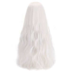 STYLER Long White Synthetic Wig with Bangs - Natural Long Wavy Cosplay Wigs for Women Halloween Christmas 30" (White)