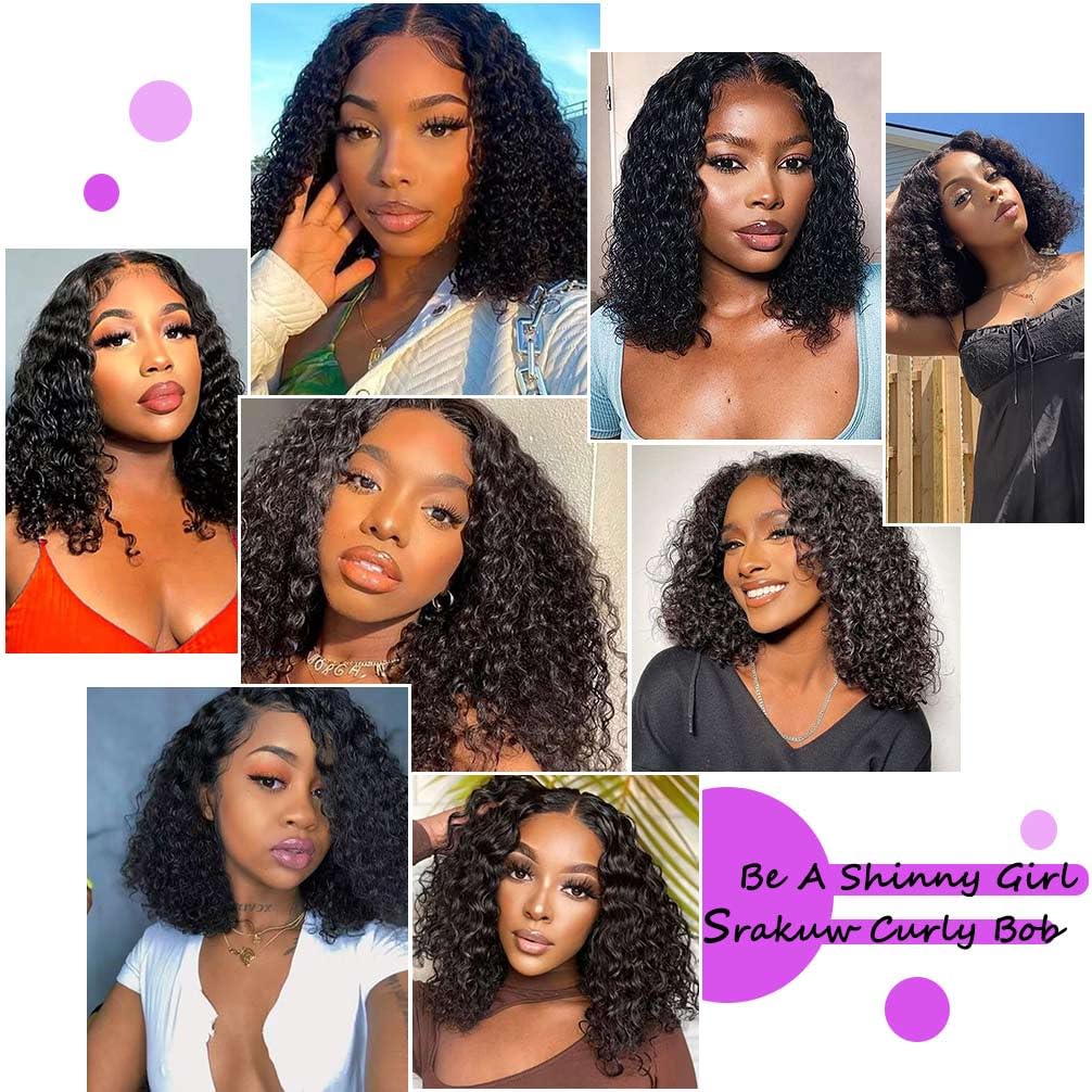 Srakuw Wear and Go Glueless Wigs Human Hair Pre Plucked Pre Cut Lace Front Wigs for Black Women 180% Density Water Wave Bob Wig Human Hair Curly Wig (14 Inch)