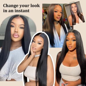 Xinjiju Glueless Wigs Human Hair Pre Plucked Pre Cut Ready to Go Glueless Wig 6x4 Straight Lace Front Wigs Human Hair Ready to Wear Wigs for Black Women 20 Inch