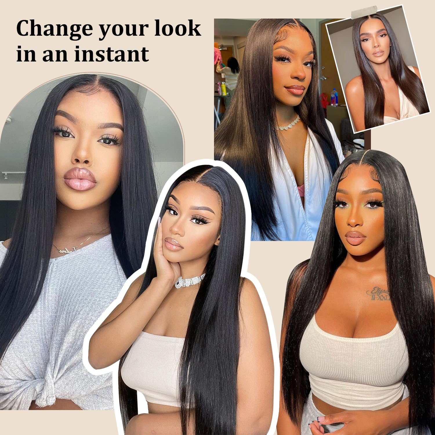 Xinjiju Glueless Wigs Human Hair Pre Plucked Pre Cut Ready to Go Glueless Wig 6x4 Straight Lace Front Wigs Human Hair Ready to Wear Wigs for Black Women 20 Inch