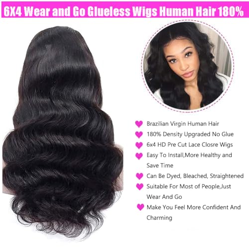 Anyweek 6x4 Wear and Go Glueless Wig 28inch Glueless Wigs Human Hair Pre Plucked Pre Cut HD Lace Closure Wigs Human Hair 180% Density Body Wave Lace Front Wig