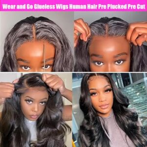 Anyweek 6x4 Wear and Go Glueless Wig 28inch Glueless Wigs Human Hair Pre Plucked Pre Cut HD Lace Closure Wigs Human Hair 180% Density Body Wave Lace Front Wig