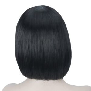 WELLKAGE 14 inches Halloween Party Short Straight Black Bob Hair Wigs