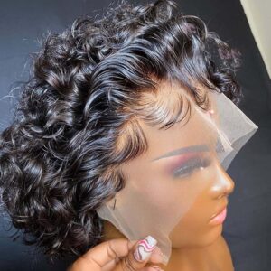 instastyle short curly pixie cut lace front wigs 6 inch, 13x1 human hair hd lace front wigs plucked for black women 6 inch, natural black