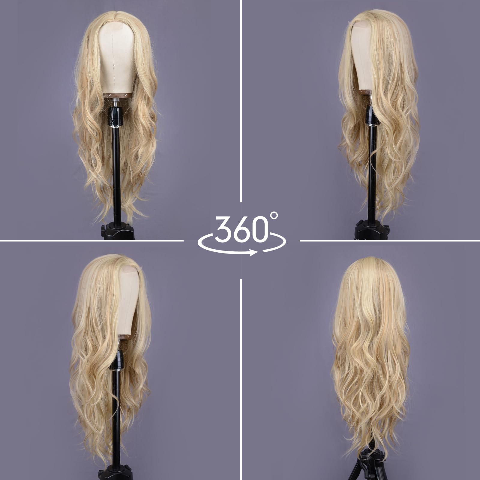 Aida ble Mixed Blonde Long Wave Wig for Women -26inch Middle Part Long Curly Wig Heat Resistant Synthetic Hair Looking Natural, Fiber Wig for Daily Party Use