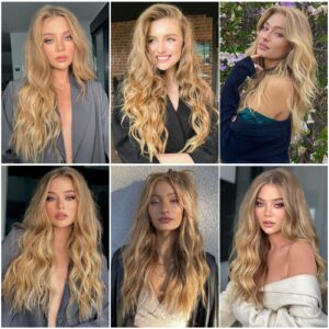 Aida ble Mixed Blonde Long Wave Wig for Women -26inch Middle Part Long Curly Wig Heat Resistant Synthetic Hair Looking Natural, Fiber Wig for Daily Party Use