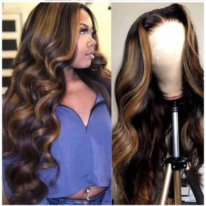 highlight ombre lace front wigs 26 inch 13x6 body wave lace frontal wigs pre plucked with baby hair 1/30 hd transparent lace frontal wigs 180 density