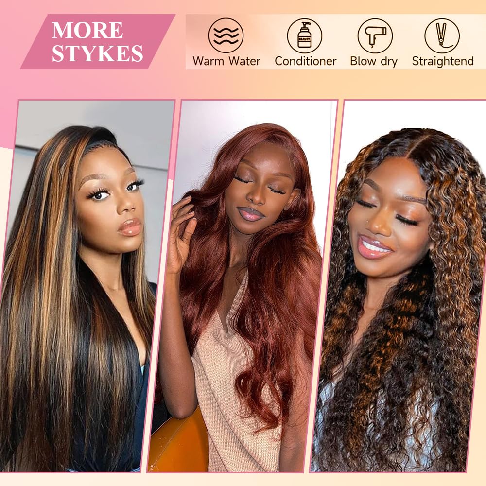 Highlight Ombre Lace Front Wigs 26 Inch 13x6 Body Wave Lace Frontal Wigs Pre Plucked with Baby Hair 1/30 HD Transparent Lace Frontal Wigs 180 Density