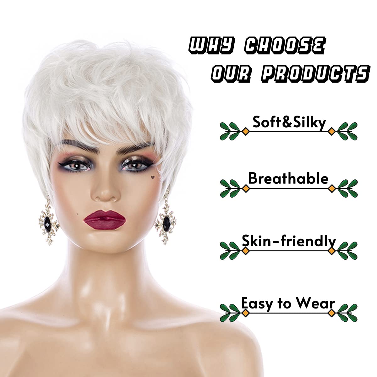 Sallcks Short White Pixie Wig for Women Layered Synthetic Heat Resistant Pixie Wig for Party Cosplay Use (White)