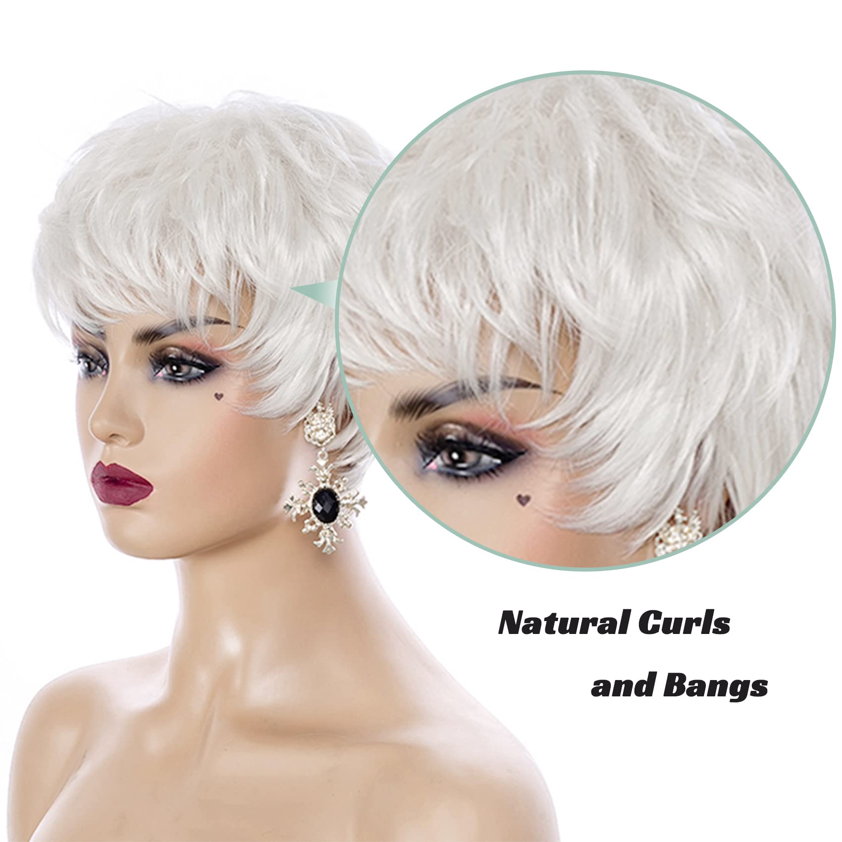 Sallcks Short White Pixie Wig for Women Layered Synthetic Heat Resistant Pixie Wig for Party Cosplay Use (White)