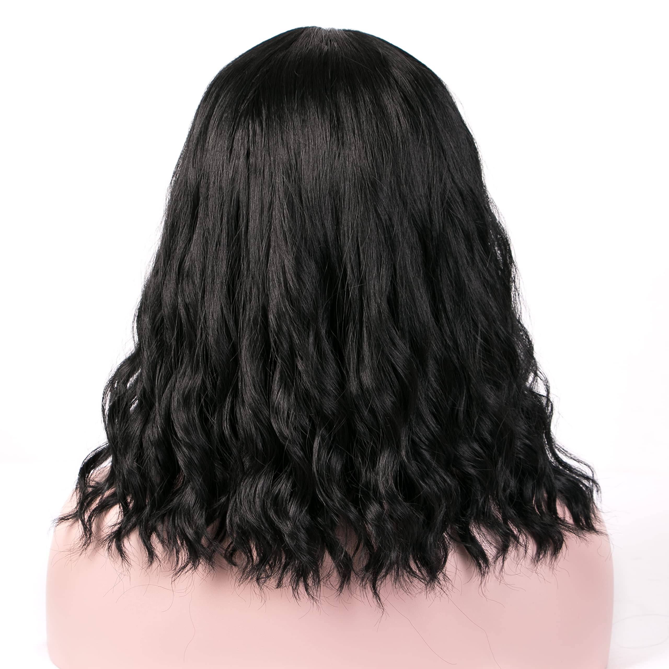 Rosa Star Short Wavy Black Wig, Short Black Bob Wigs for Women, Wavy Bob Wig Synthetic Natural Looking Heat Resistant Fiber Wigs