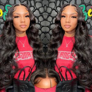 hotshot wear and go glueless wigs human hair pre plucked pre cut 5x5 hd lace closure wigs human hair 180% density body wave lace front wigs human hair pre plucked wigs for women glueless（22inch）