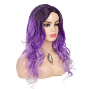 Wiwige Long Curly Wavy Ombre Purple Wigs for Women Synthetic Natural Middle Part Daily Party Halloween Cosplay Wig with Wig Cap 21"