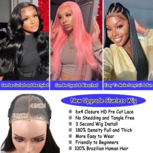 28 Inch Wear and Go Glueless Wigs Human Hair Pre Plucked Pre Cut for Beginners 6x4 HD Lace Closure Wigs Straight Lace Front Wigs Human Hair No Glue Pre Cut 180% Density 3 Seconds to Wear Glueless Wigs