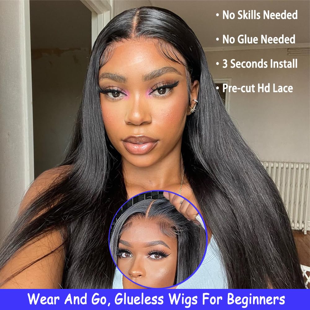 28 Inch Wear and Go Glueless Wigs Human Hair Pre Plucked Pre Cut for Beginners 6x4 HD Lace Closure Wigs Straight Lace Front Wigs Human Hair No Glue Pre Cut 180% Density 3 Seconds to Wear Glueless Wigs