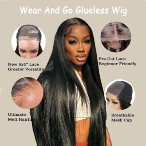 28 Inch Wear and Go Glueless Wigs Human Hair Pre Plucked Pre Cut for Beginners 6x4 HD Lace Closure Wigs Straight Lace Front Wigs Human Hair No Glue Pre Cut 180% Density 3 Seconds to Wear Glueless Wigs