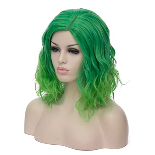 Ruina Green Wigs for Women 14'' Short Curly Wavy Bob Wig Colorful Synthetic Wig, Cute Hair Wigs for St Patricks Day Party Halloween R019GR