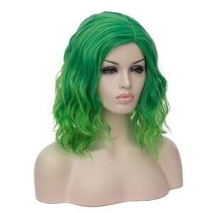 Ruina Green Wigs for Women 14'' Short Curly Wavy Bob Wig Colorful Synthetic Wig, Cute Hair Wigs for St Patricks Day Party Halloween R019GR