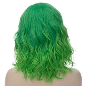 Ruina Green Wigs for Women 14'' Short Curly Wavy Bob Wig Colorful Synthetic Wig, Cute Hair Wigs for St Patricks Day Party Halloween R019GR