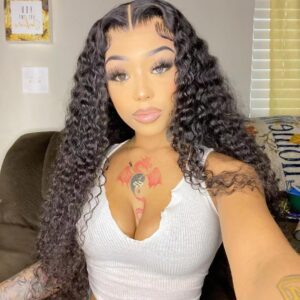 Josblue 4x4 Deep Wave Lace Closure Wigs Human Hair for Black Women Curly Human Hair Wigs Glueless Wigs Human Hair Pre Plucked Deep Wave Peruvian Virgin Wet and Wavy Human Hair Wigs 150% Density