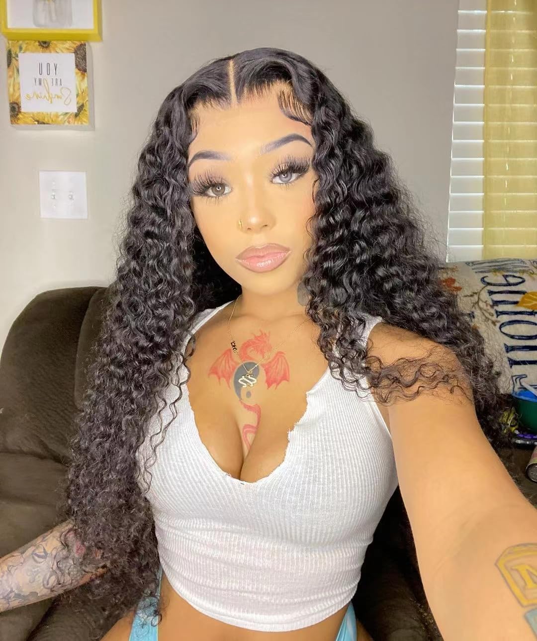 Josblue 4x4 Deep Wave Lace Closure Wigs Human Hair for Black Women Curly Human Hair Wigs Glueless Wigs Human Hair Pre Plucked Deep Wave Peruvian Virgin Wet and Wavy Human Hair Wigs 150% Density