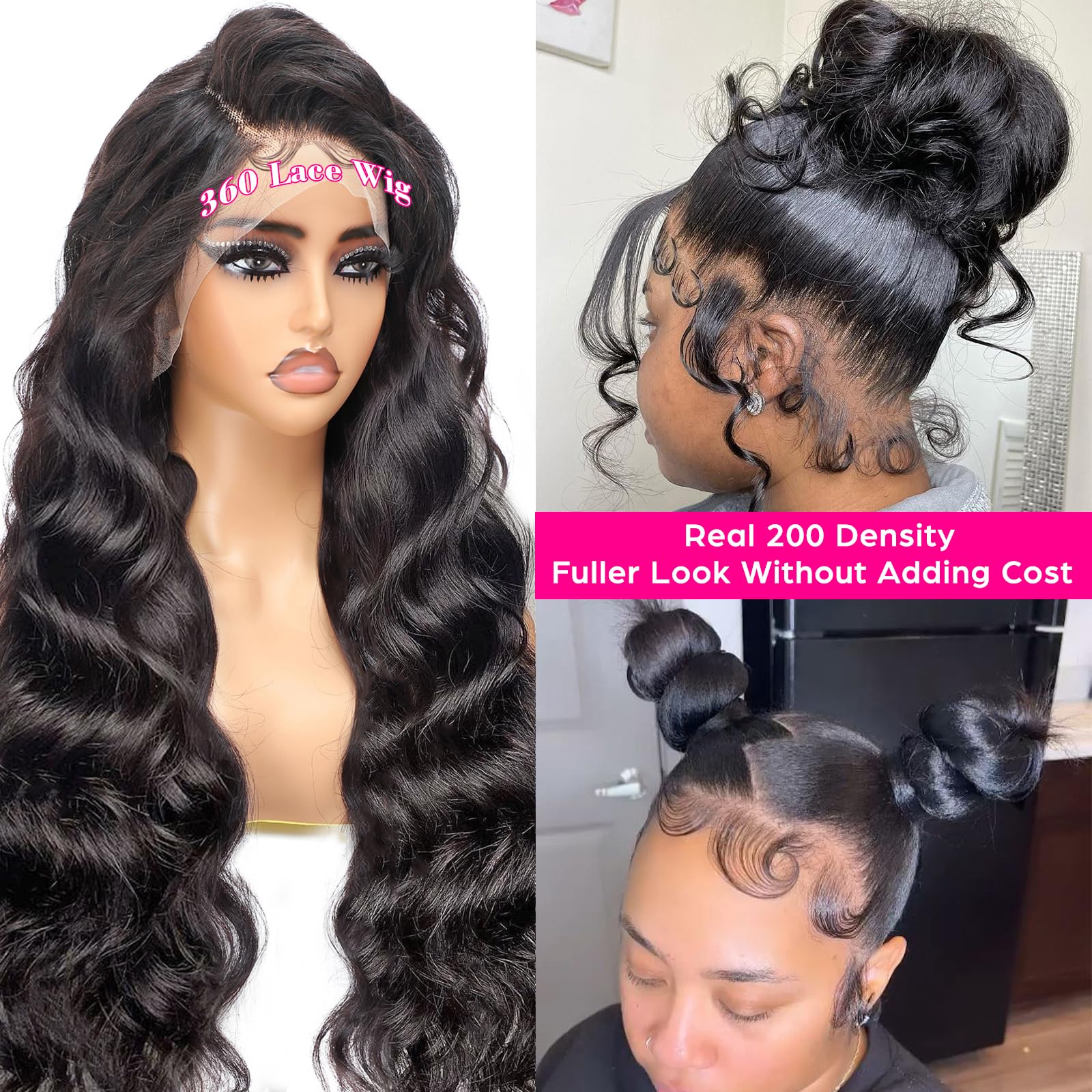 360 Lace Front Wigs Human Hair Pre Plucked, 200 Density Body Wave Frontal 360 Wig Human Hair Full Lace Human Hair Wigs, HD Lace Front Wigs for Black Women Human Hair Glueless with Baby Hair (20 Inch)