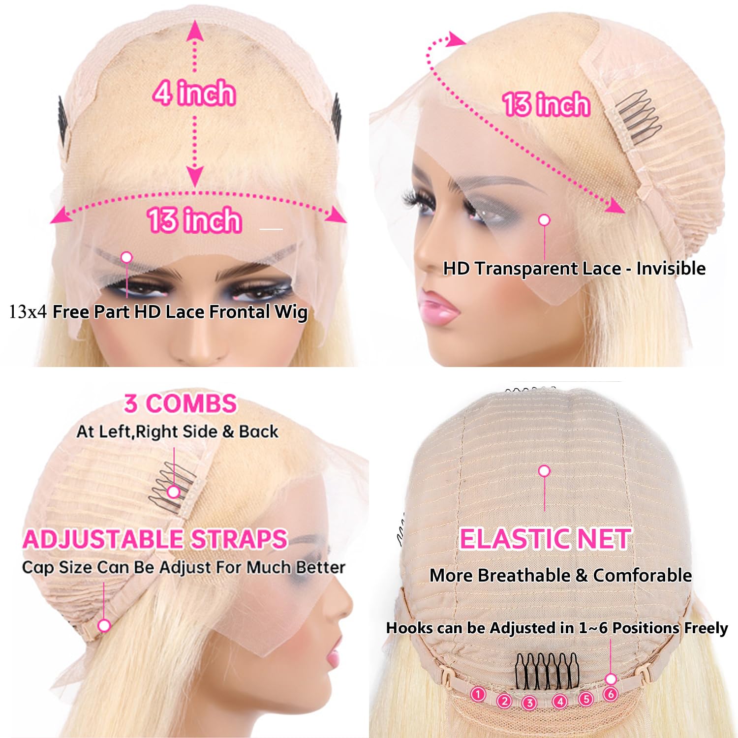 613 Lace Front Wig Human Hair 13x4 HD Transparent Straight Wigs Human Hair Blonde Lace Front Wigs Human Hair Pre Plucked Glueless Wigs Human Hair Blonde Lace Frontal Human Hair Wigs 180% Density