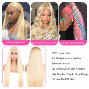 613 Lace Front Wig Human Hair 13x4 HD Transparent Straight Wigs Human Hair Blonde Lace Front Wigs Human Hair Pre Plucked Glueless Wigs Human Hair Blonde Lace Frontal Human Hair Wigs 180% Density