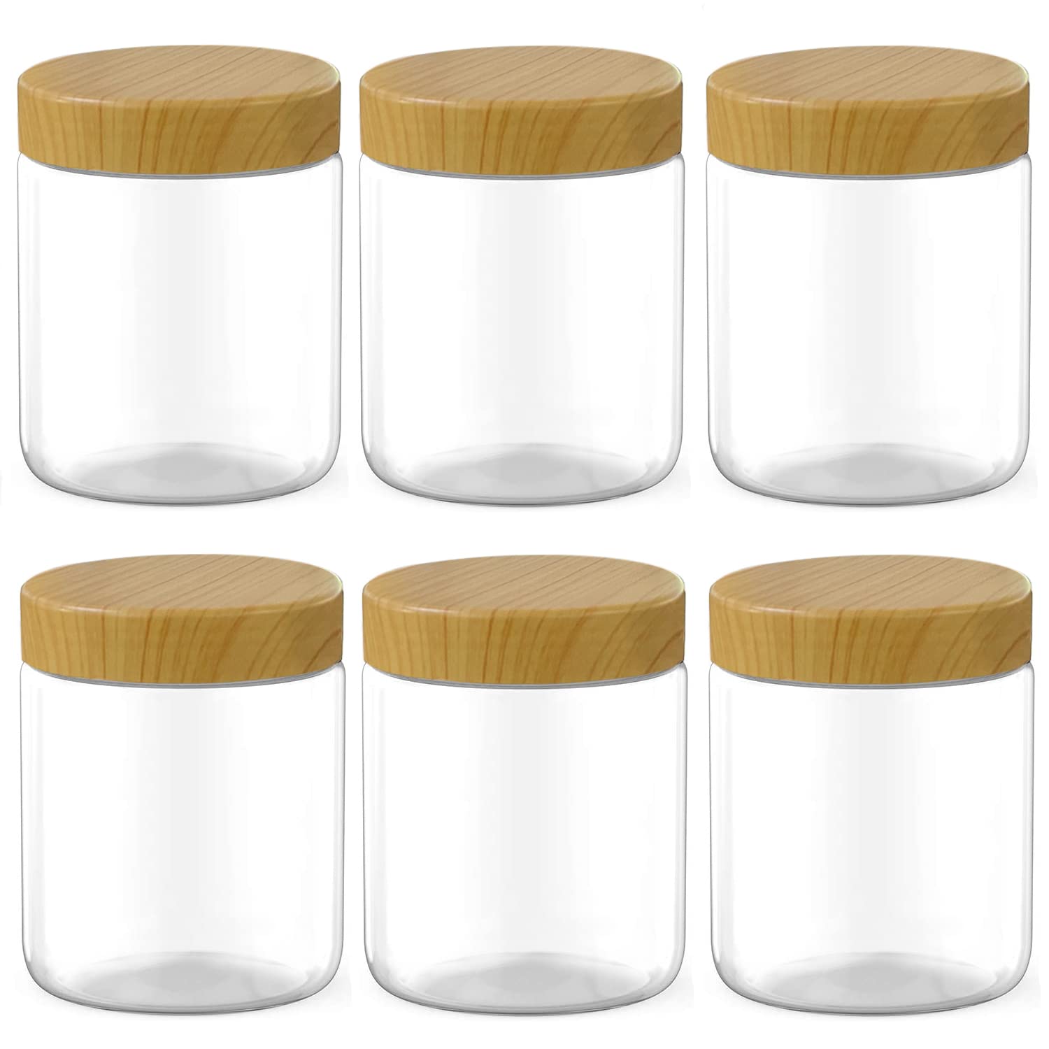 6 Pack 8 Oz Clear Plastic Jars Refillable Kitchen Storage Containers for Dry Food, Coffee, Nuts and More.