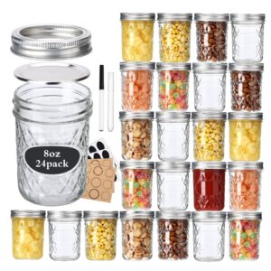 cozcty 24 pack 8 oz mason jars with lids and bands, small regular mouth glass canning jars with airtight lids, jelly jars, jam jars, ideal for canning, preserving, honey, wedding favors, shower favors