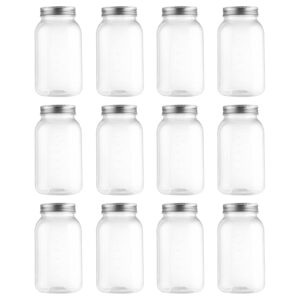 novelinks 32 oz clear plastic mason jars with lids - dishwasher safe plastic mason jars 32 oz plastic jars with lids for kitchen & household storage (12 pack) (silver)